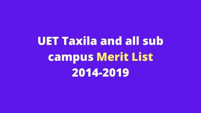 UET Taxila And Sub-campus Merit Lists For Previous Years (2014-2019)